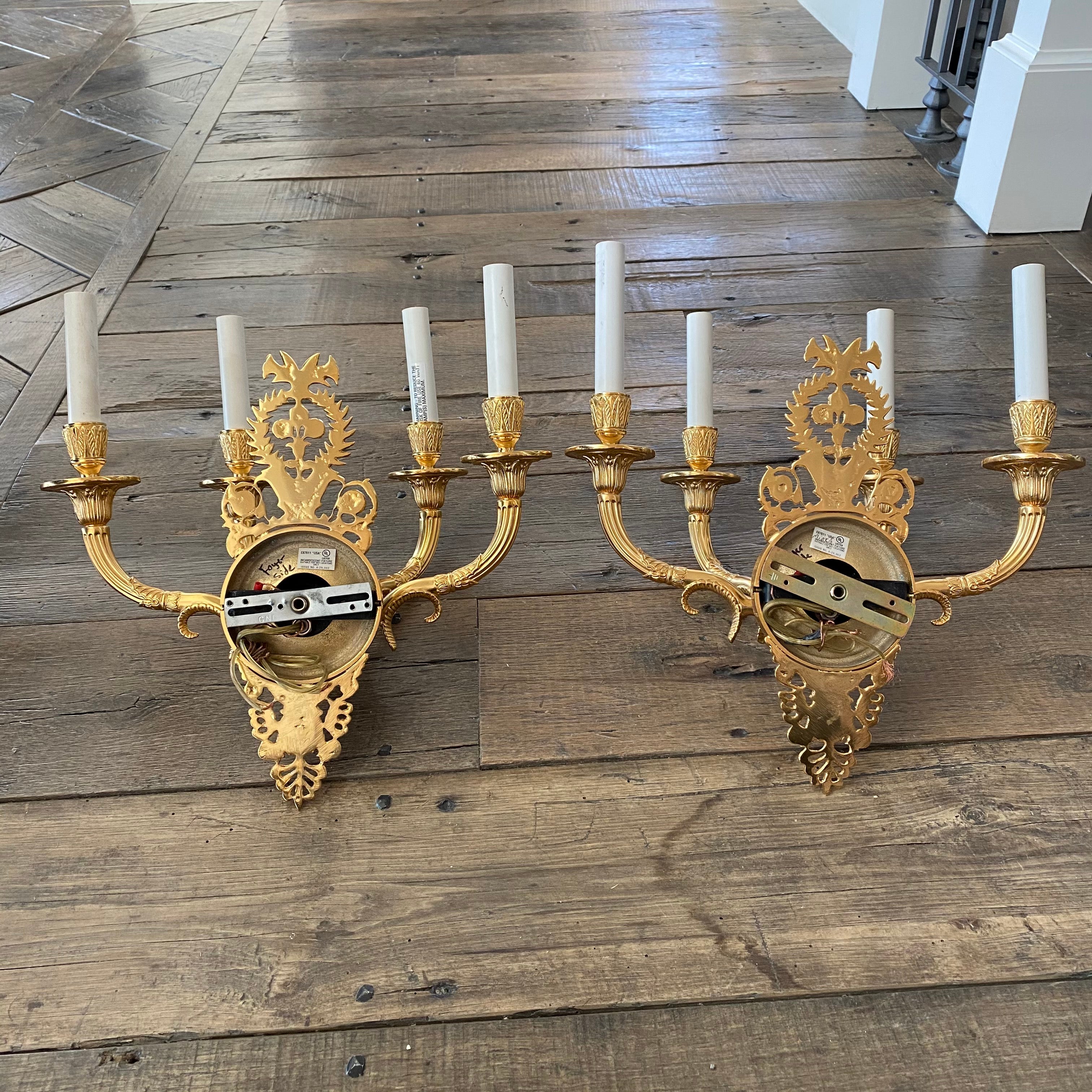 Pair of Fancy 4 Arm French Empire Brass Wall Sconces with Lions Heads ...