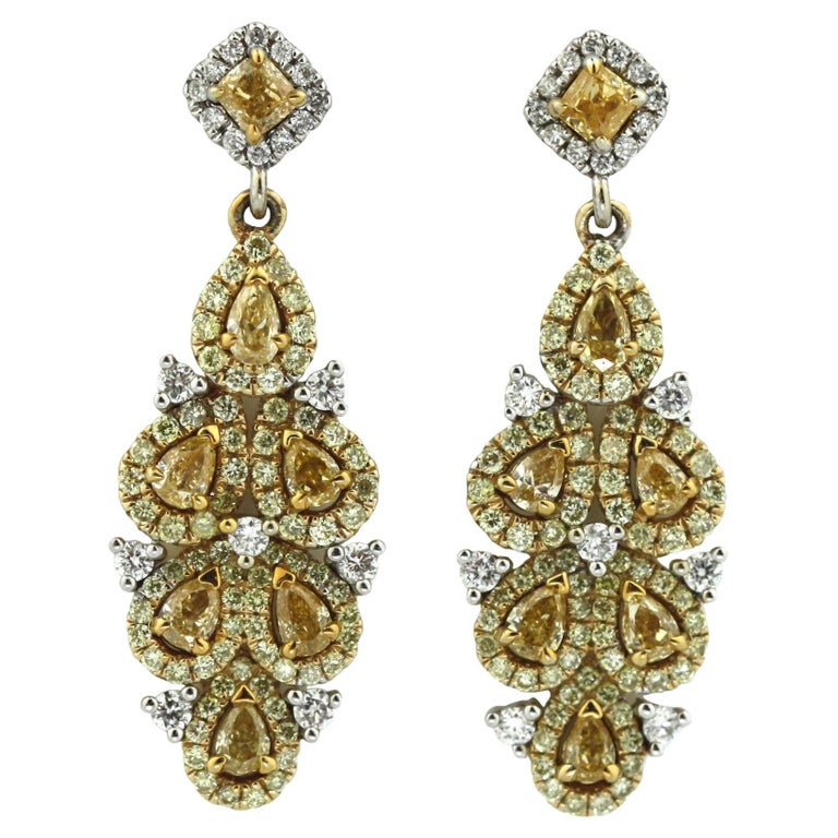 Pair of Fancy Colored Diamond and Diamond Earrings For Sale at 1stDibs
