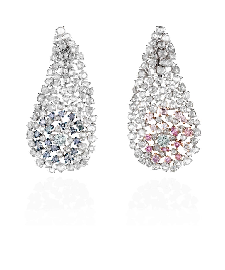 Pair of Fancy Colour Diamonds Earrings Set in 18K White Gold For Sale ...