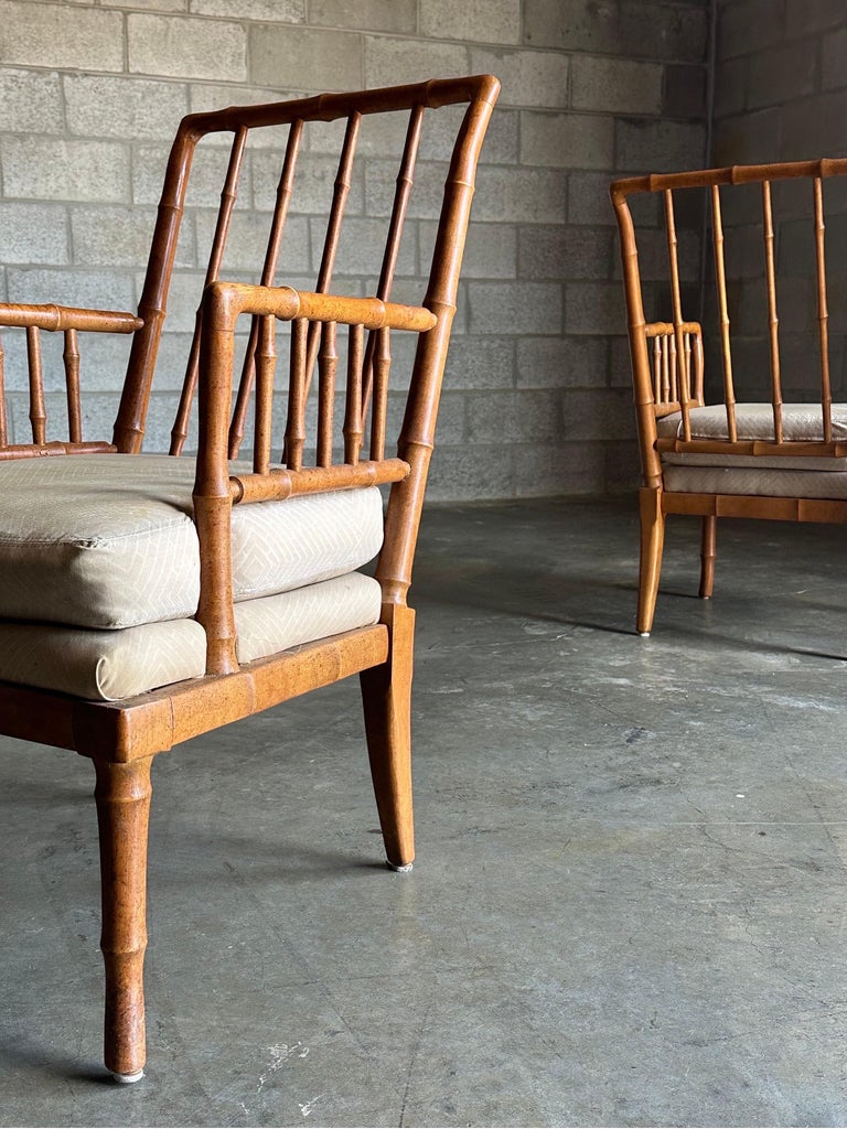 Pair of Faux Bamboo Spindle Armchairs For Sale at 1stDibs