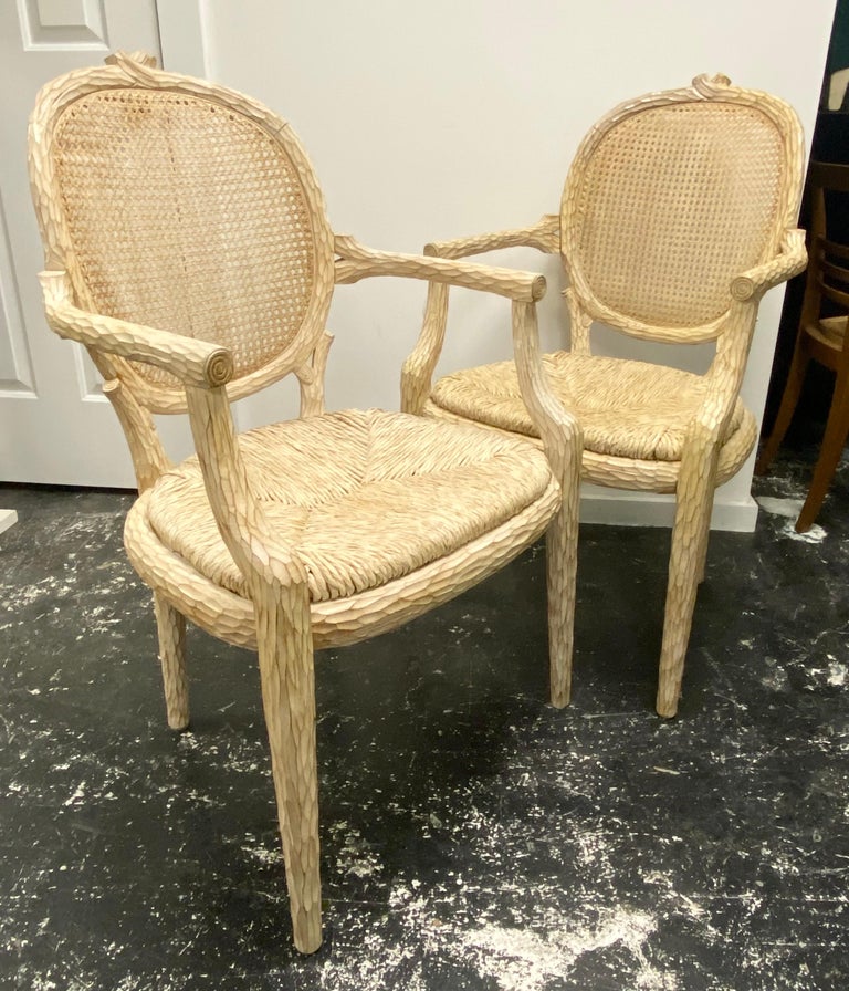 Pair of Faux Bois French Style Carved Frame Arm Chairs at 1stDibs