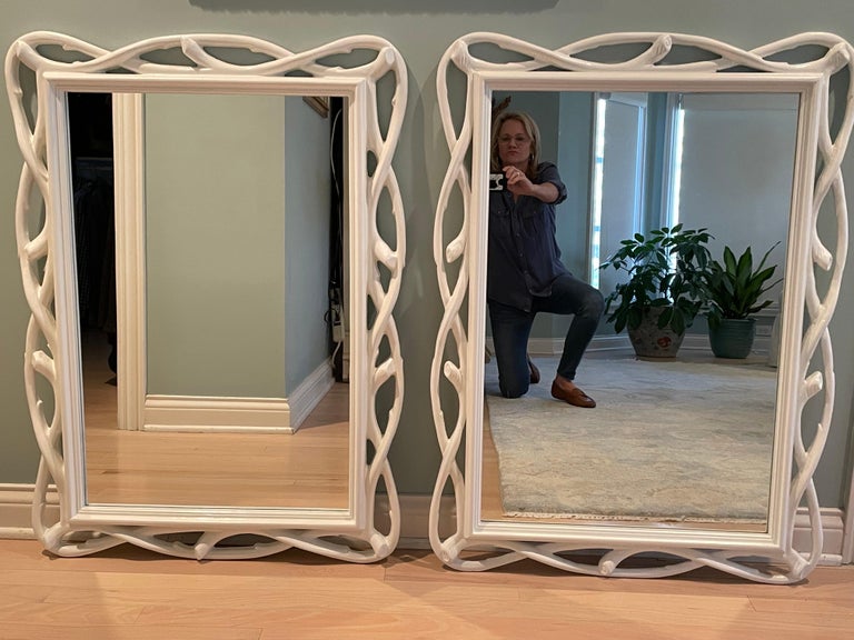 Pair of Faux Bois Lacquer White Mirrors For Sale at 1stDibs