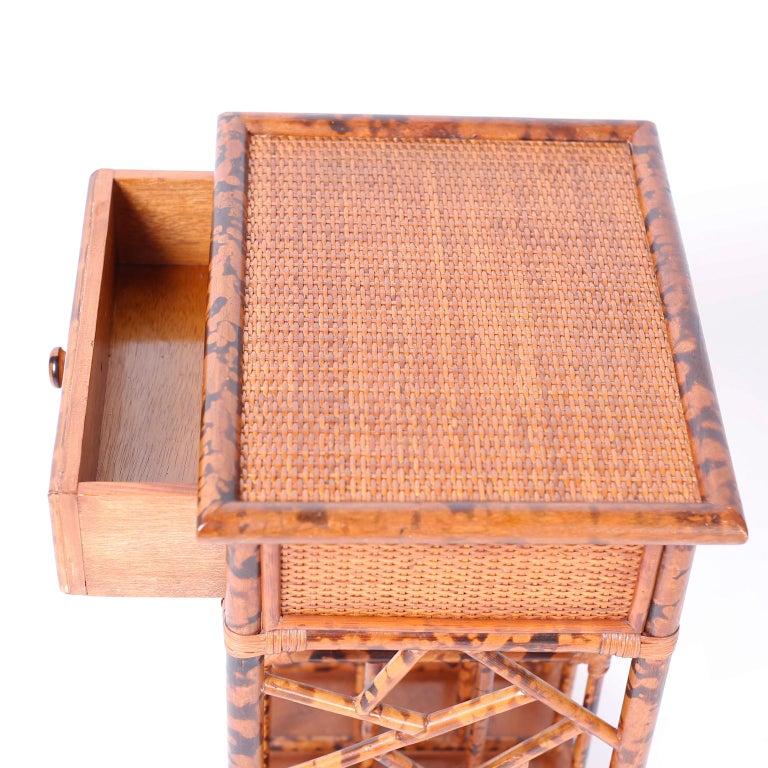 Pair of Faux Burnt Bamboo Stands or Tables For Sale at 1stDibs
