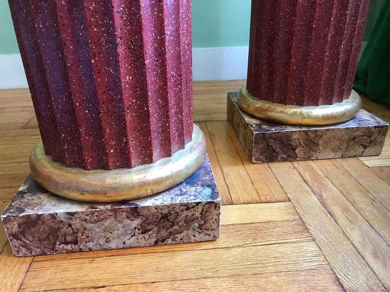 Pair of Faux Porphyry Columns/Pedestals Red with Gilt and Faux Marble ...