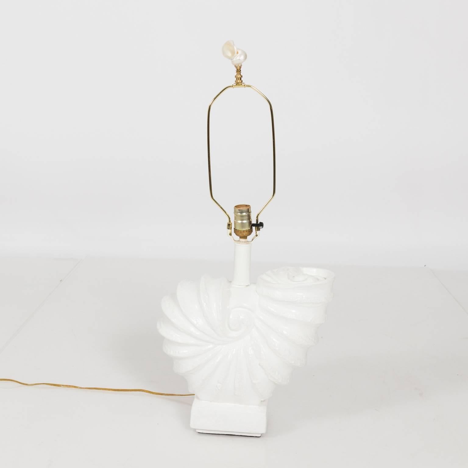 Pair of Faux White Nautilus Shell Lamps, circa 1970s For Sale at 1stDibs