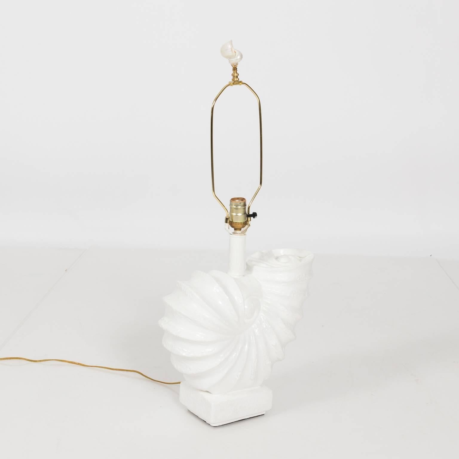 Pair of Faux White Nautilus Shell Lamps, circa 1970s For Sale at 1stDibs