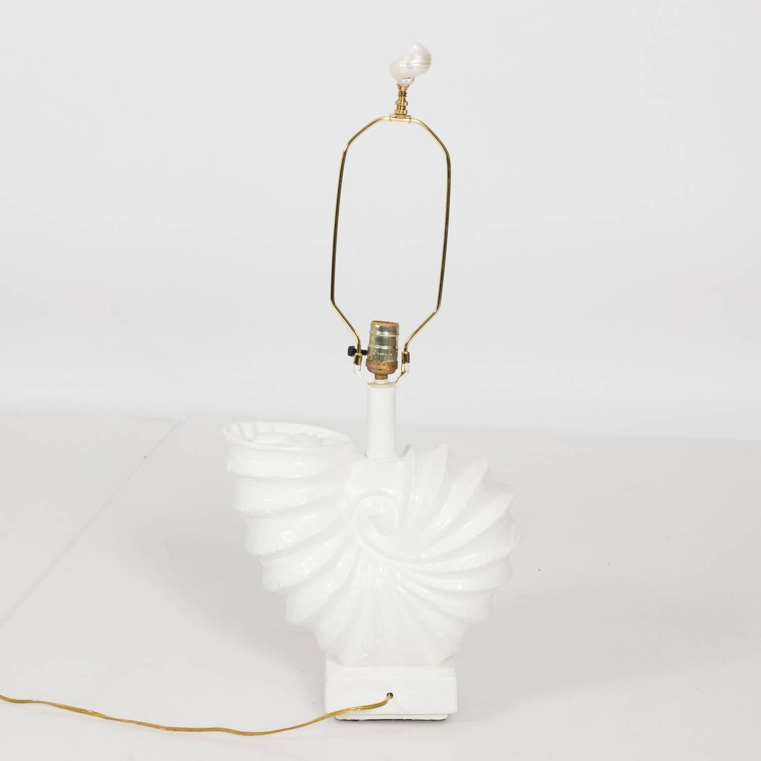 Pair of Faux White Nautilus Shell Lamps, circa 1970s For Sale at 1stDibs