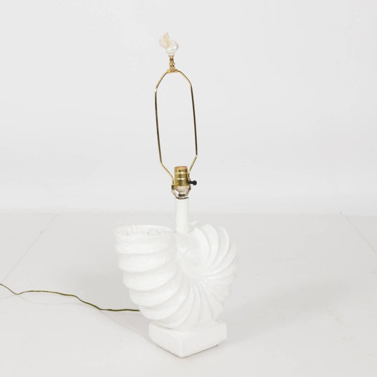 Pair of Faux White Nautilus Shell Lamps, circa 1970s For Sale at 1stDibs
