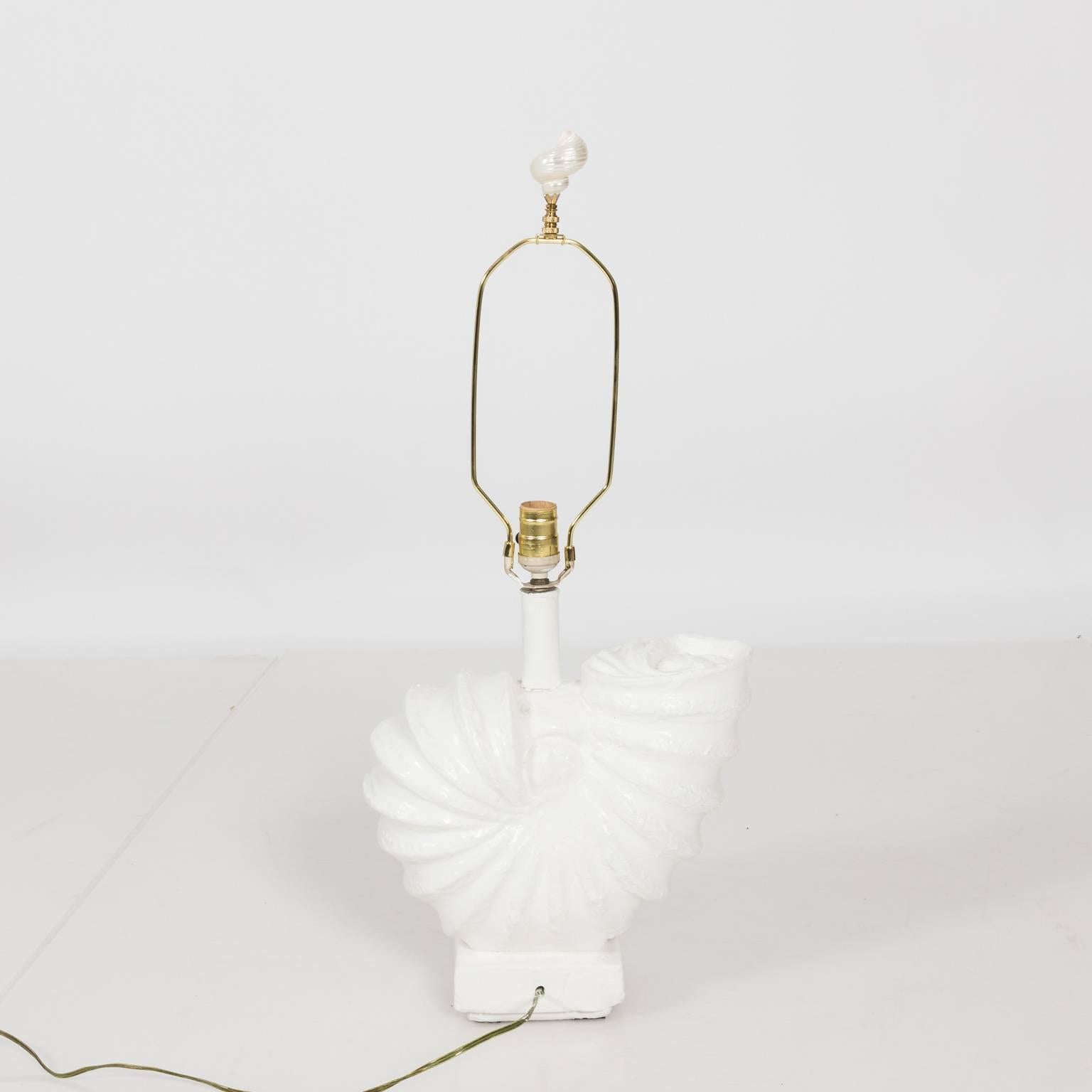 Pair of Faux White Nautilus Shell Lamps, circa 1970s For Sale at 1stDibs
