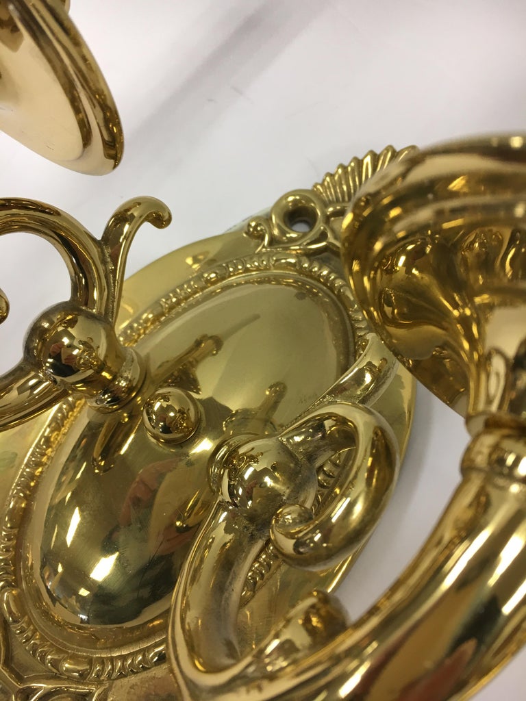 Pair of Federal Federalist Two- Light Brass Sconces at 1stDibs