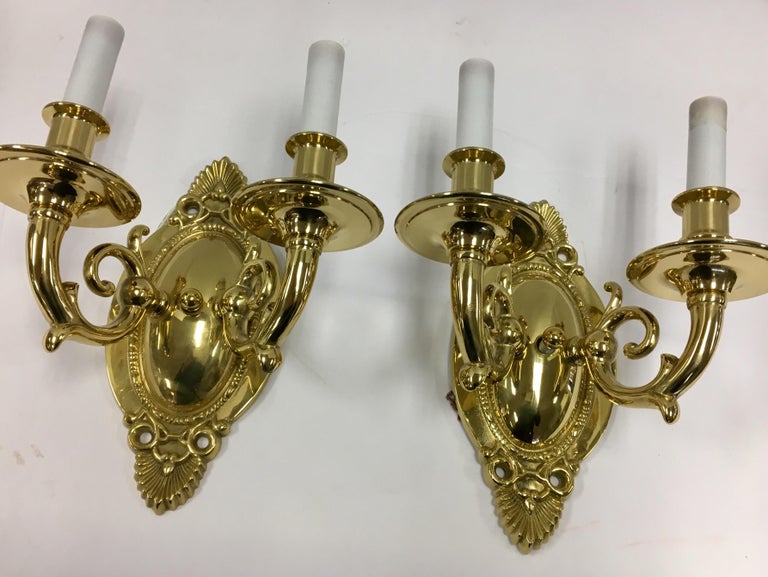 Pair of Federal Federalist Two- Light Brass Sconces at 1stDibs