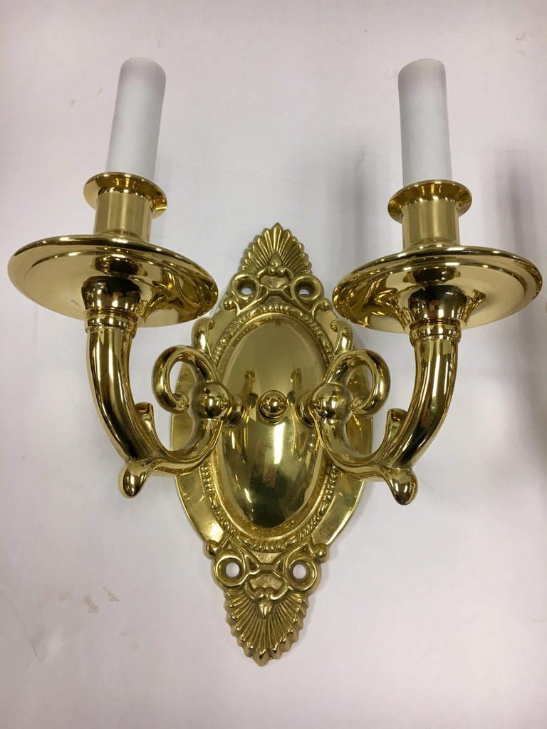 Pair of Federal Federalist Two- Light Brass Sconces at 1stDibs