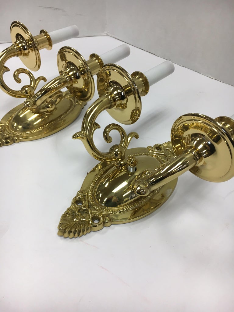 Pair of Federal Federalist Two- Light Brass Sconces at 1stDibs
