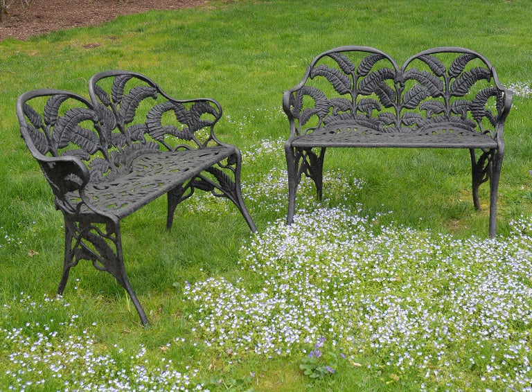 Pair of Black Fern Cast Iron Benches For Sale at 1stDibs