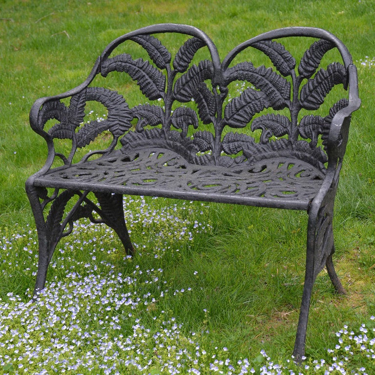 Pair of Black Fern Cast Iron Benches For Sale at 1stDibs