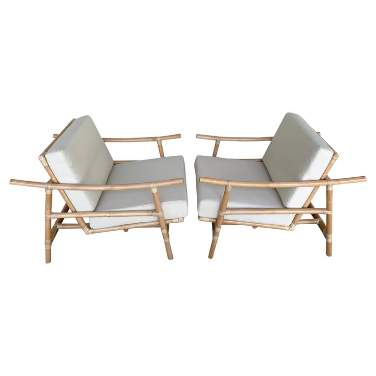 Pair of Ficks Reed Natural Rattan Lounge Club Chairs by John Wisner ...