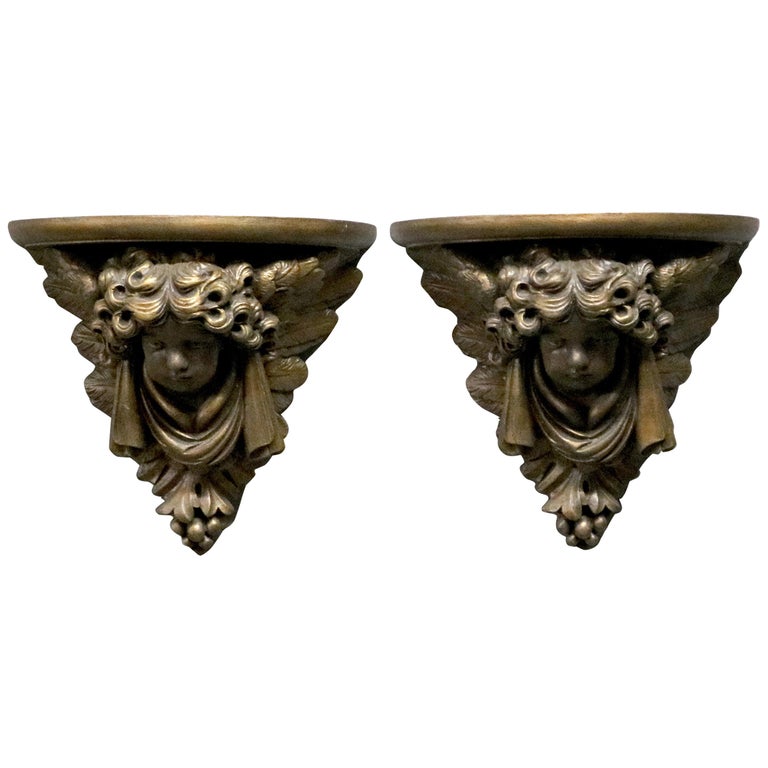 Pair of Figural Classical Cherub Composite Wall Shelves, 20th Century ...