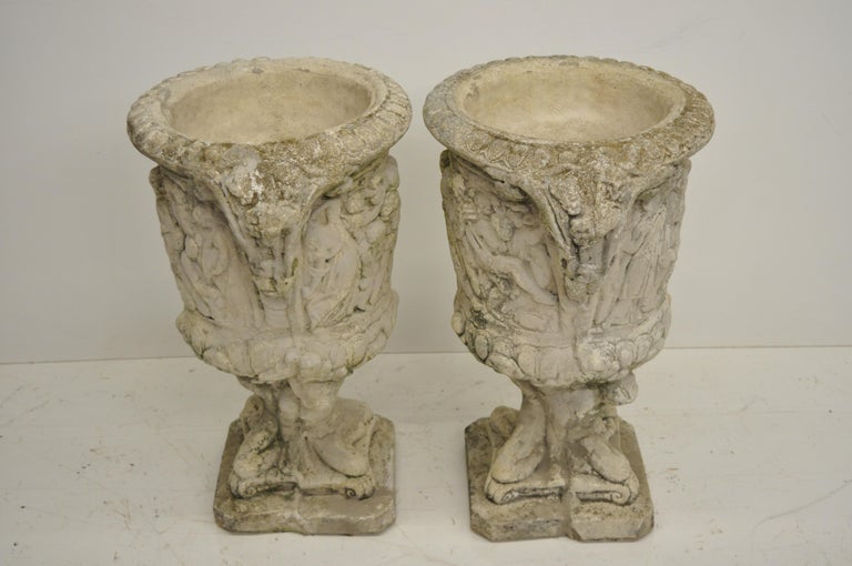 Pair of Figural Concrete Urn Garden Planters Cement Relief Greek ...