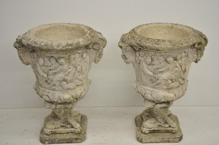 Pair of Figural Concrete Urn Garden Planters Cement Relief Greek ...