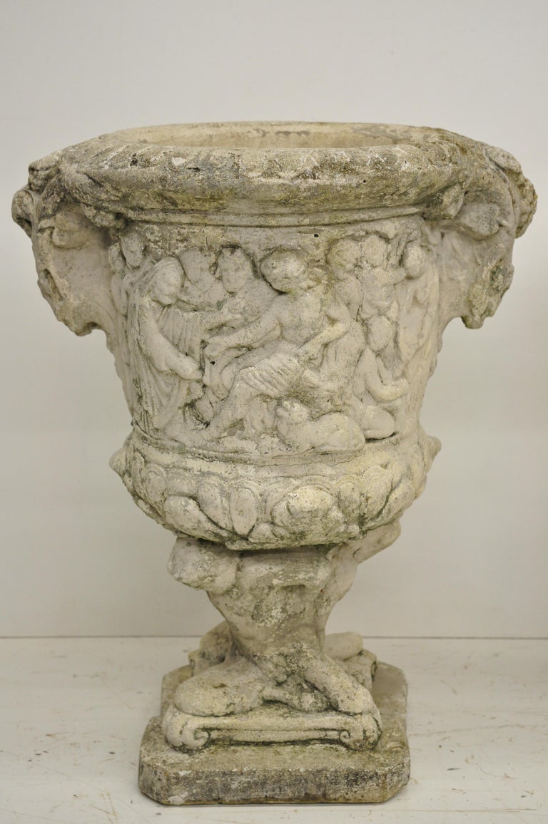 Pair of Figural Concrete Urn Garden Planters Cement Relief Greek ...