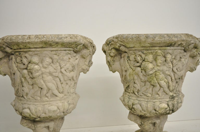 Pair of Figural Concrete Urn Garden Planters Cement Relief Greek ...