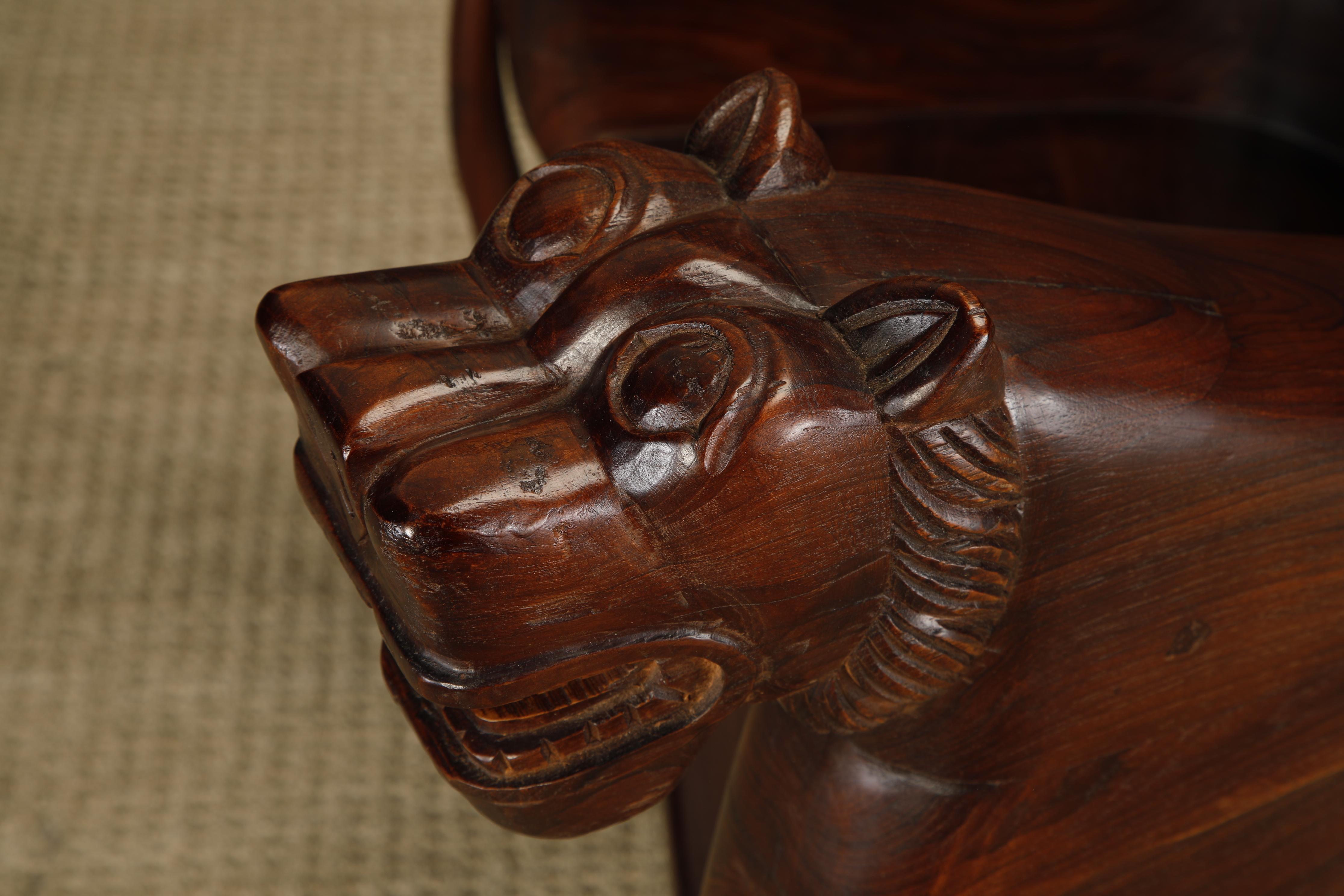 Pair of Figural Full Body Carved Teak Lioness Hunting Lodge Club Chairs ...