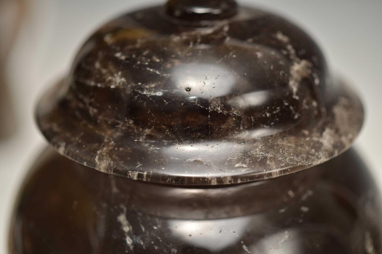 Pair of Fine Carved Smoky Rock Crystal Jars For Sale at 1stDibs