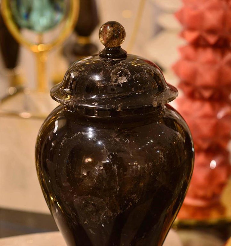 Pair of Fine Carved Smoky Rock Crystal Jars For Sale at 1stDibs