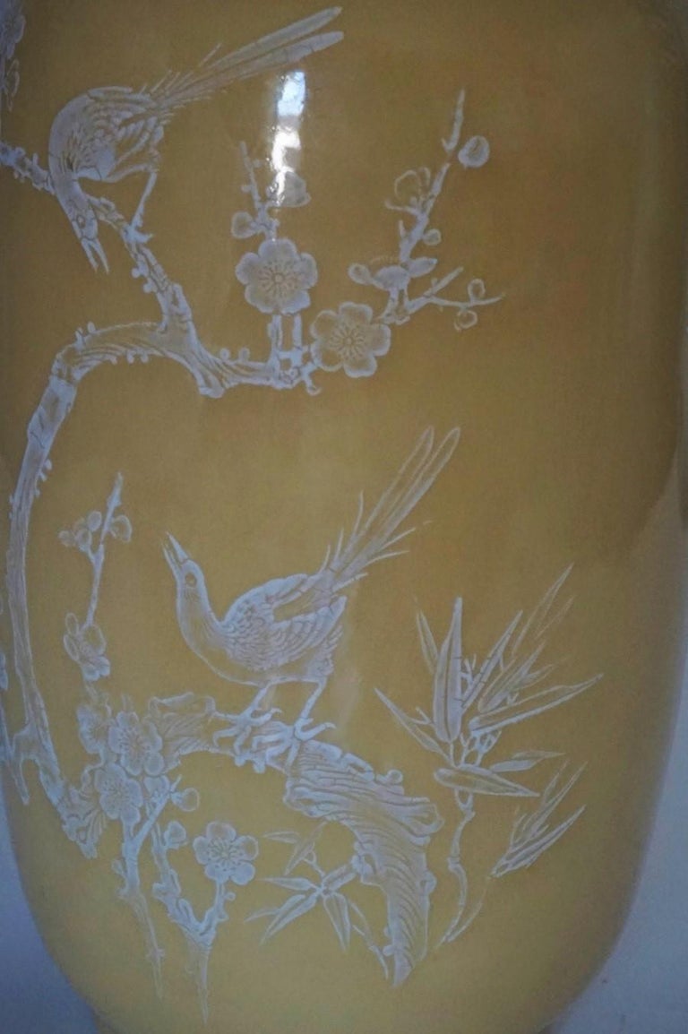 Pair Large Fine Chinese Yellow-Ground Decorated Vases Early 20th ...