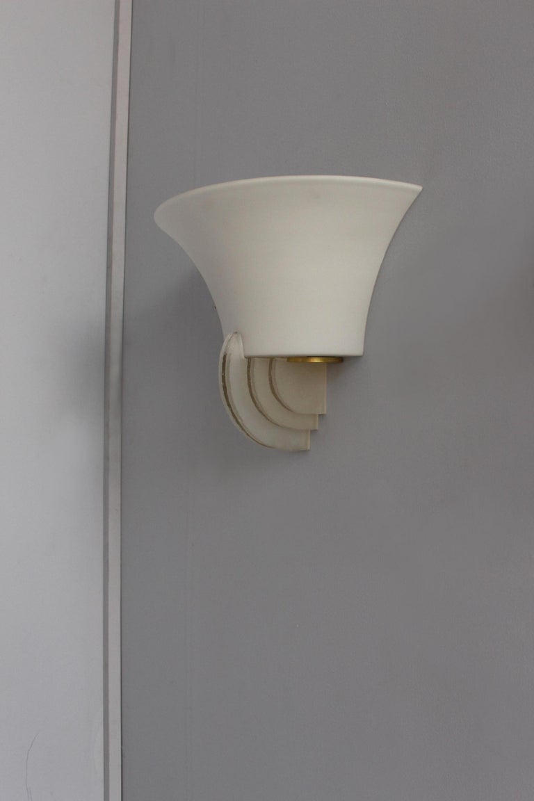 Pair of Fine French Art Deco Glass, Opaline and Bronze Sconces by Jean ...