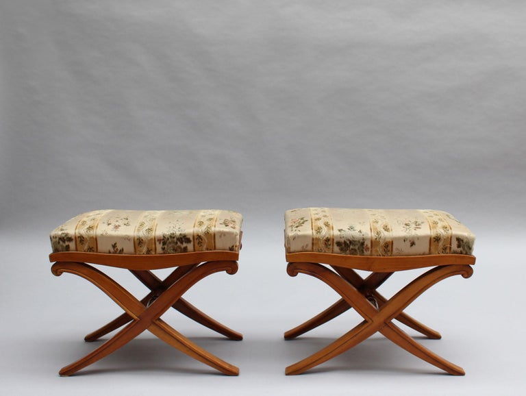 Pair of Fine French Art Deco X-Form Stools For Sale at 1stDibs