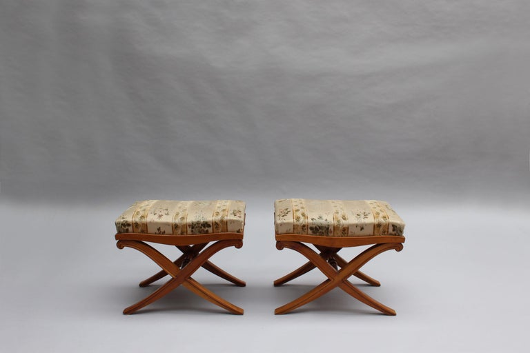 Pair of Fine French Art Deco X-Form Stools For Sale at 1stDibs