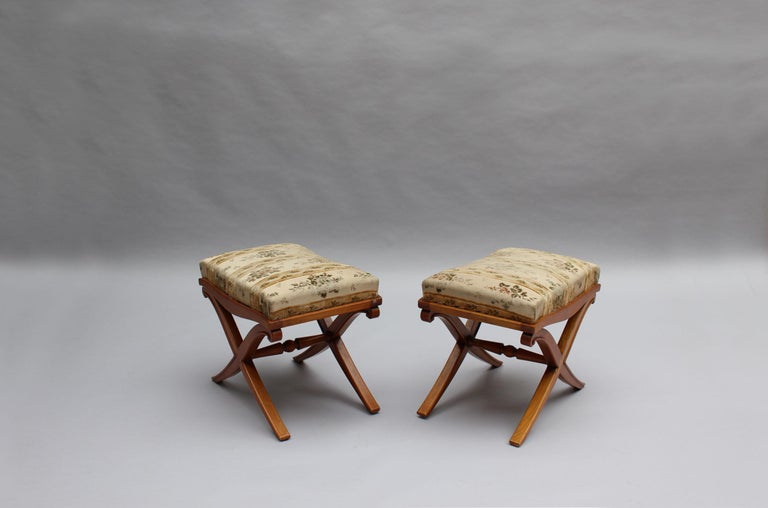 Pair of Fine French Art Deco X-Form Stools For Sale at 1stDibs