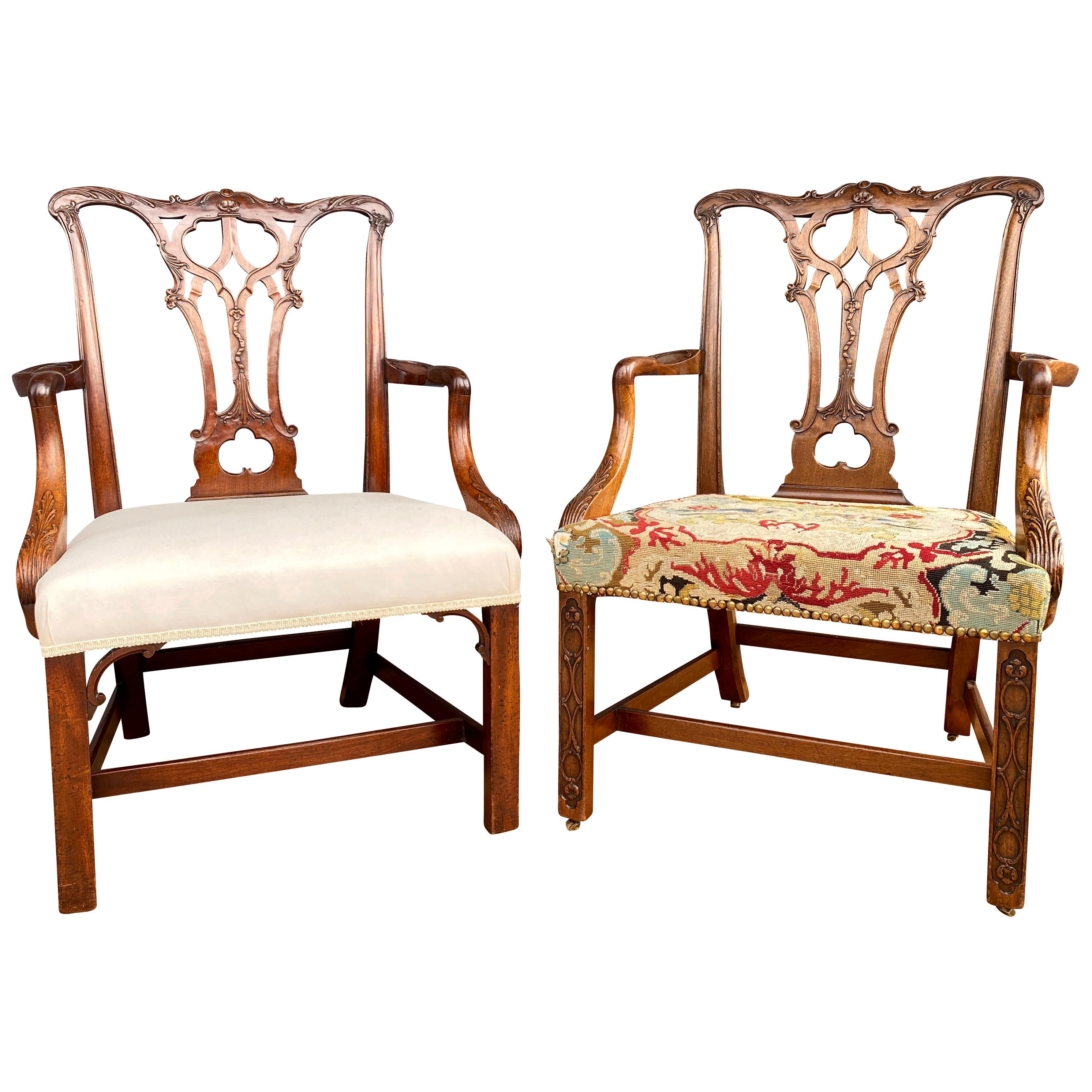 Pair of George III Mahogany Elbow Chairs in the Manner of Robert Adam ...