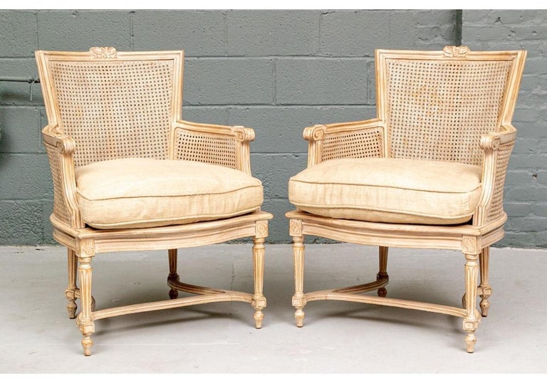 Pair of Fine Quality Caned French Style Bergeres For Sale at 1stDibs