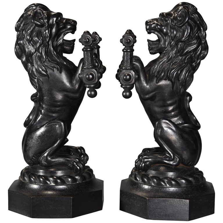 Pair of Fine Quality Late 19th Century Cast Iron Fire Dogs in the Form ...