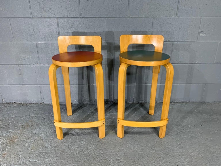 Pair of Finnish Mid-Century Modern Alvar Aalto Bar Stools / High Chair ...