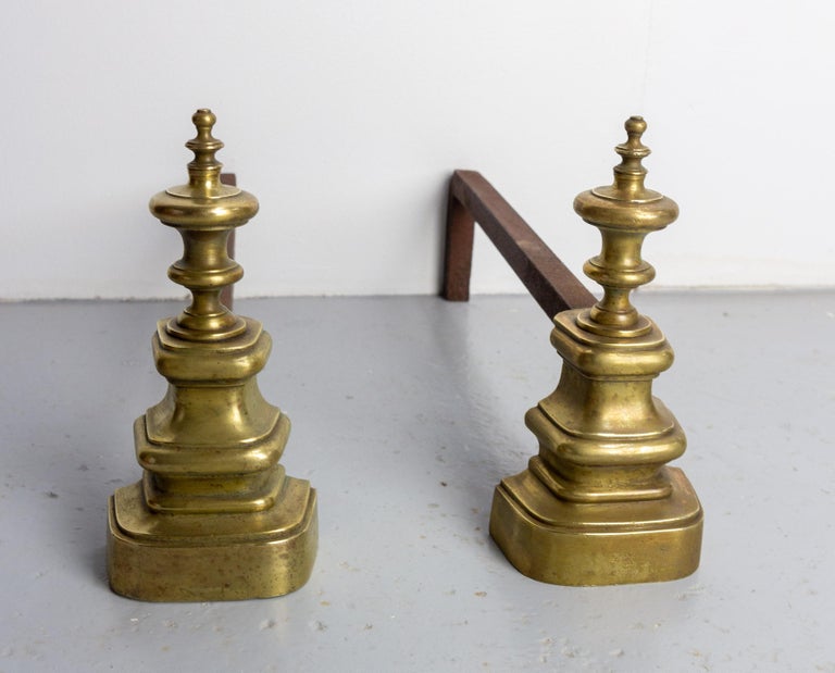 Pair of Fireplace Andirons Brass and Wrought Iron Firedogs, France ...