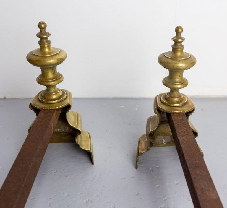 Pair of Fireplace Andirons Brass and Wrought Iron Firedogs, France ...