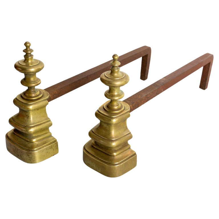 Pair of Fireplace Andirons Brass and Wrought Iron Firedogs, France ...