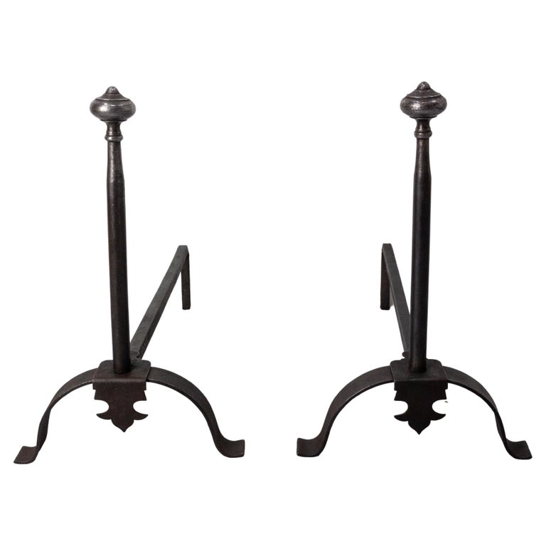 Pair of Fireplace Andirons Wrought Iron Firedogs, France, circa 1960 ...