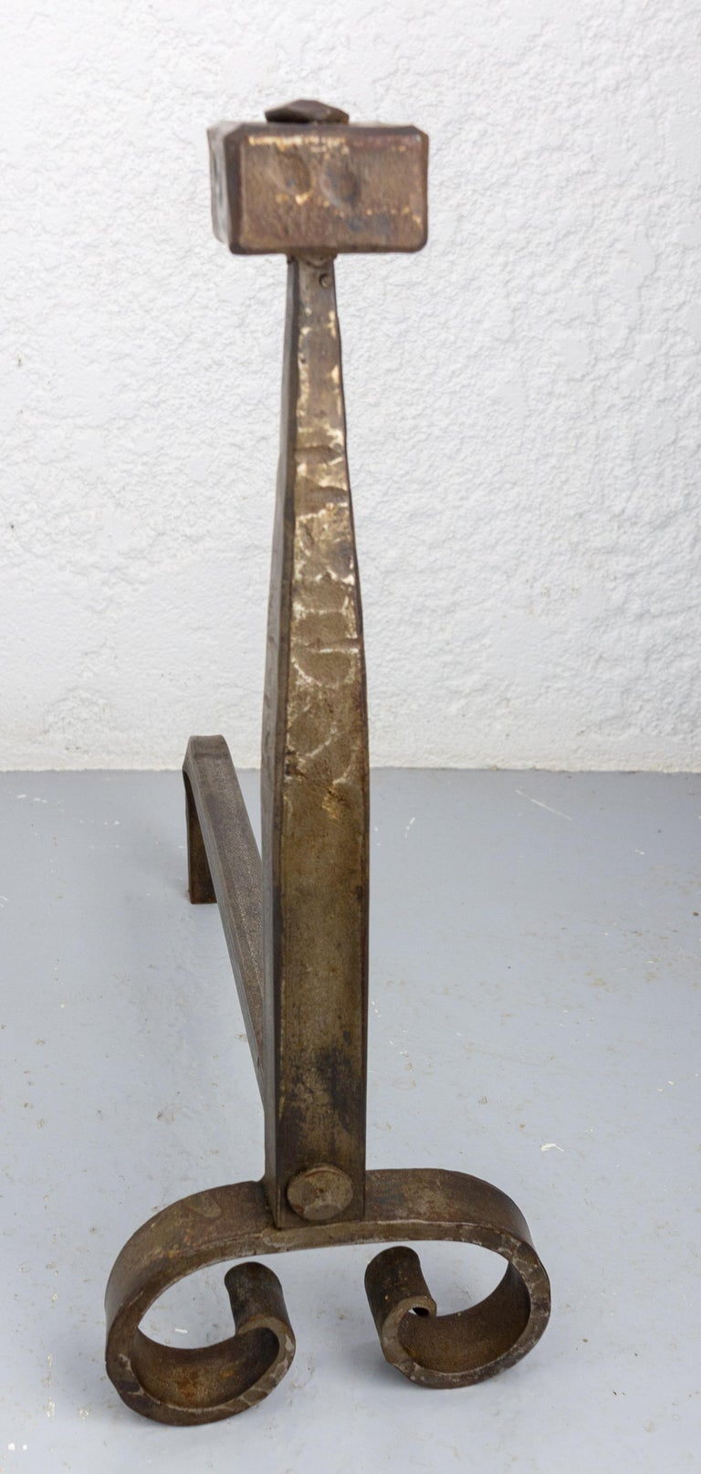 Pair of Fireplace Andirons Wrought Iron Firedogs, France, circa 1960 ...