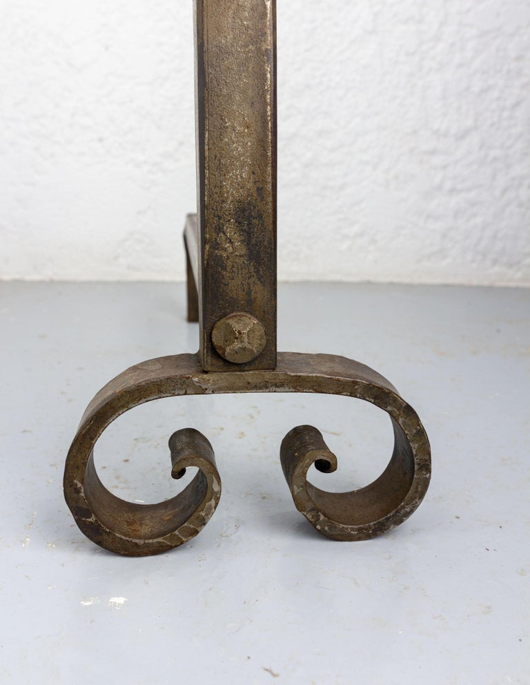 Pair of Fireplace Andirons Wrought Iron Firedogs, France, circa 1960 ...