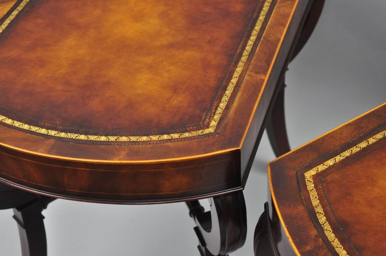 Pair of Flame Mahogany Leather Top English Regency Style Saber Leg End ...