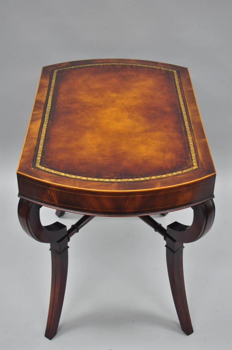 Pair of Flame Mahogany Leather Top English Regency Style Saber Leg End ...