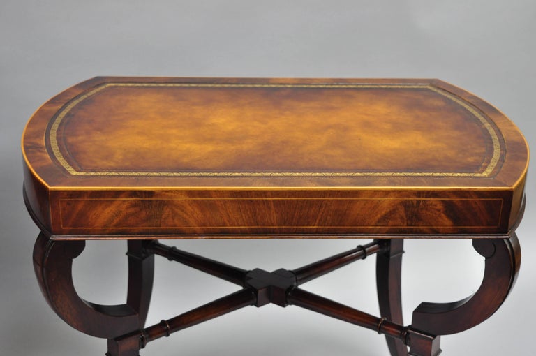 Pair of Flame Mahogany Leather Top English Regency Style Saber Leg End ...