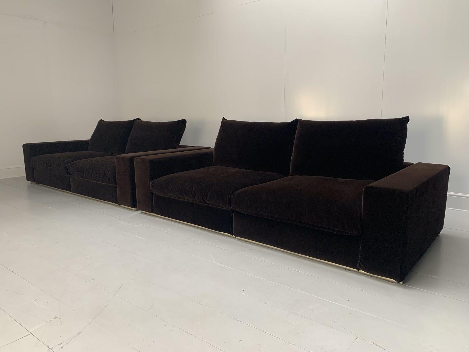 Pair of Flexform “Groundpiece” 2.5-Seat Sofas – in Brown Silk Velvet ...