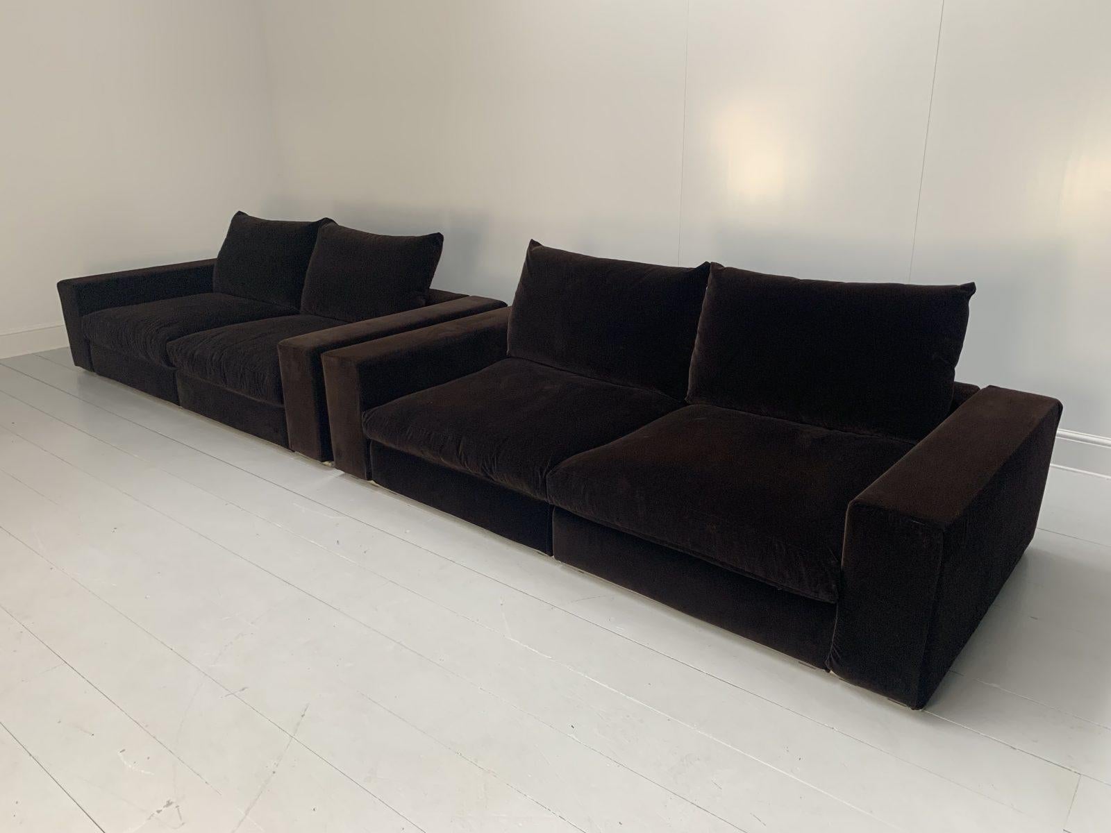 Pair of Flexform “Groundpiece” 2.5-Seat Sofas – in Brown Silk Velvet ...