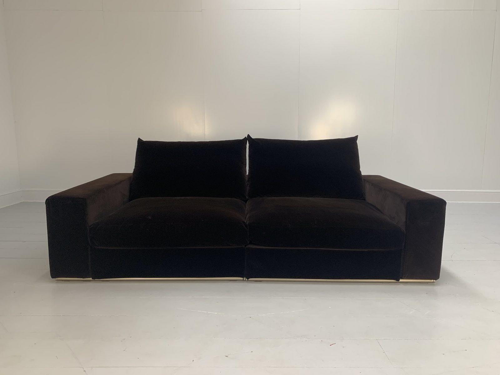 Pair of Flexform “Groundpiece” 2.5-Seat Sofas – in Brown Silk Velvet ...