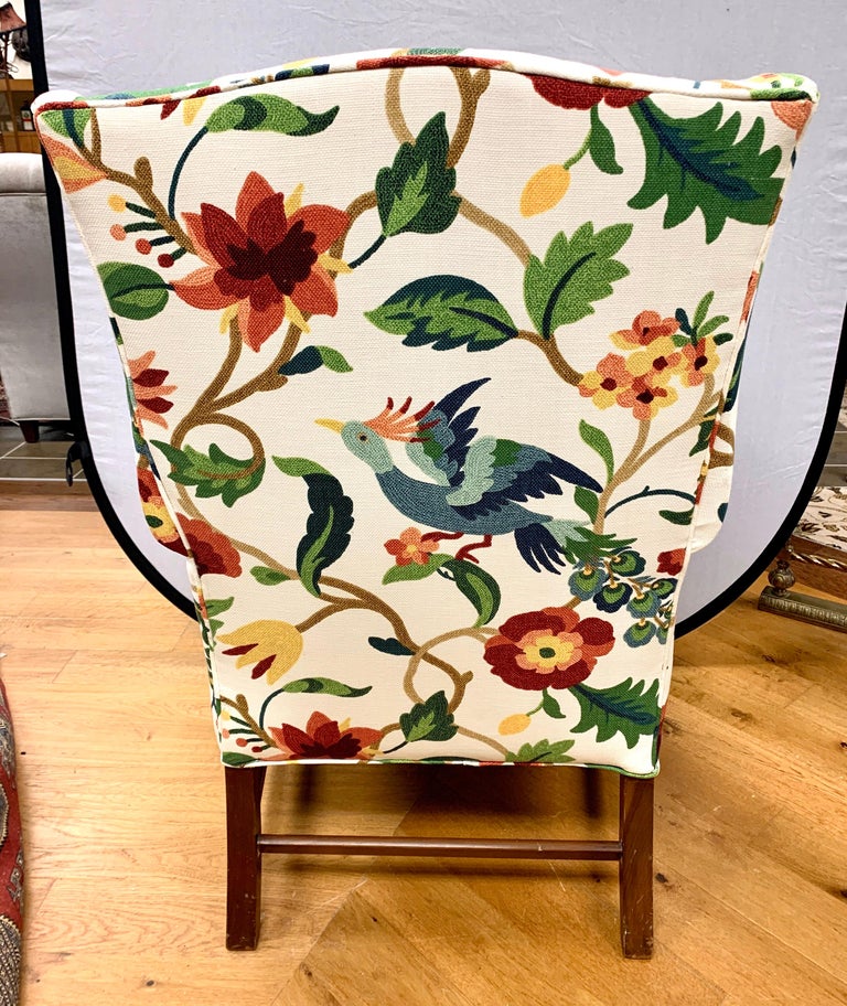 Pair of Floral Crewelwork Print Mahogany Wingbacks Wingback Chairs His ...